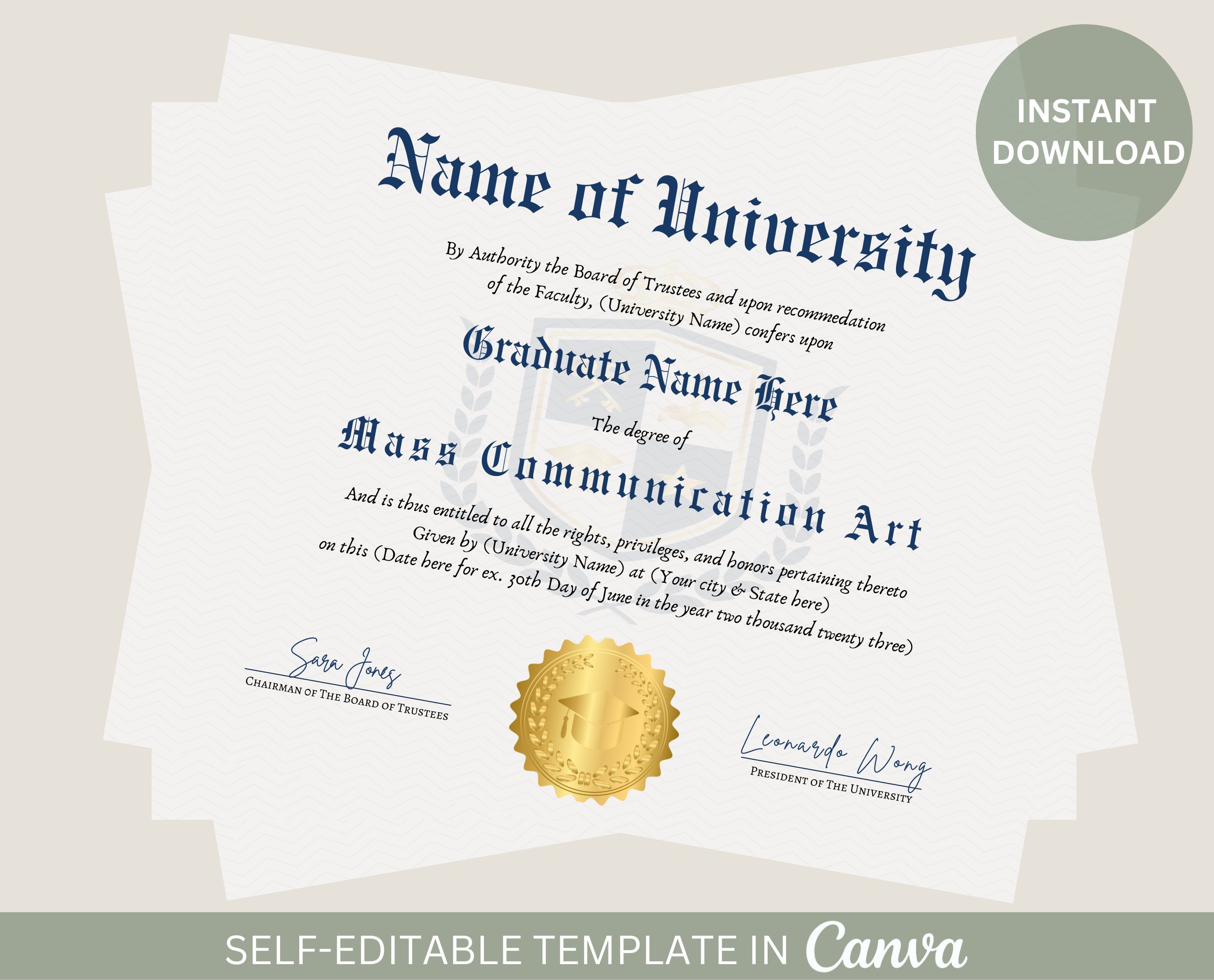 Editable University Diploma Template : Replica of Graduation ...
