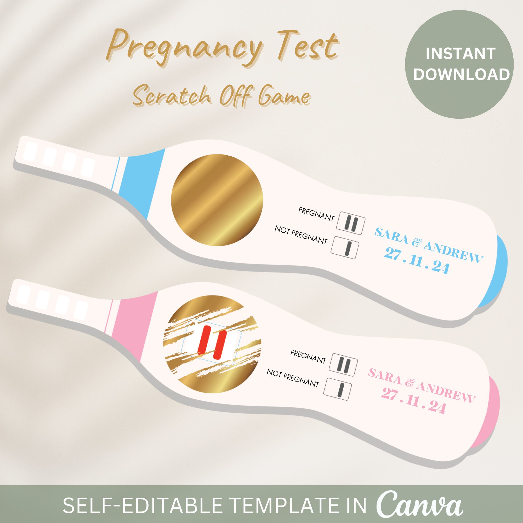 Editable Baby Shower Game Pregnancy Test Scratch off Baby Shower Game ...