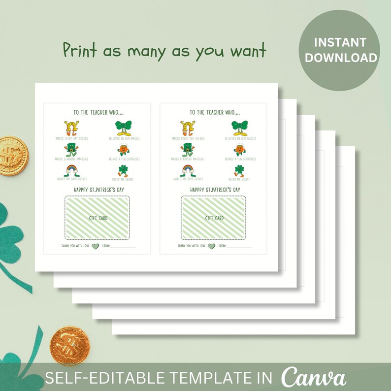 Editable St. Patrick's Day Teacher Gift Card Holder (printable) - Etsy