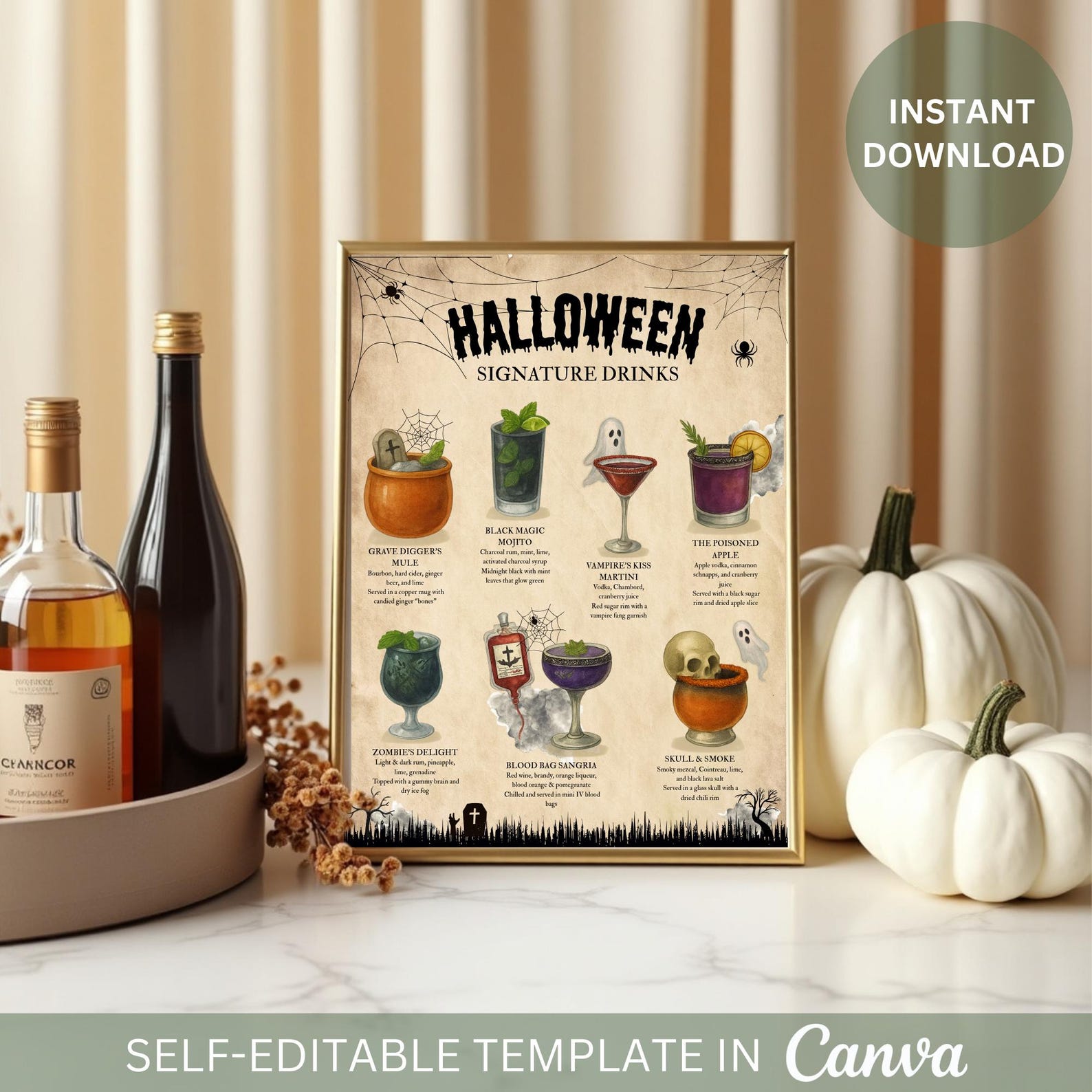 Editable Halloween Bar Menu Sign: Spooky Cocktail Party Decor (digital ...
