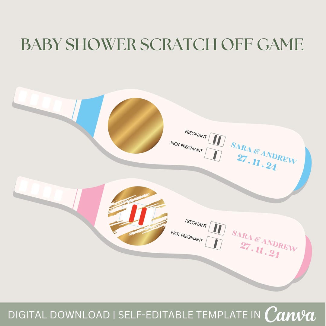 Editable Baby Shower Game Pregnancy Test Scratch off Baby Shower Game ...
