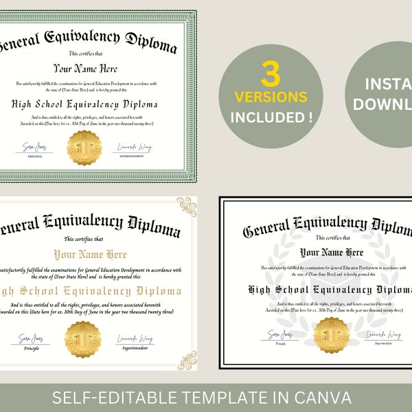 Ged Dipolma Template - Etsy