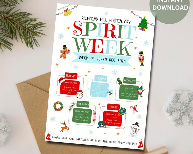 Christmas Spirit Week Flyer | School Holiday Dress-up (corjl Template ...