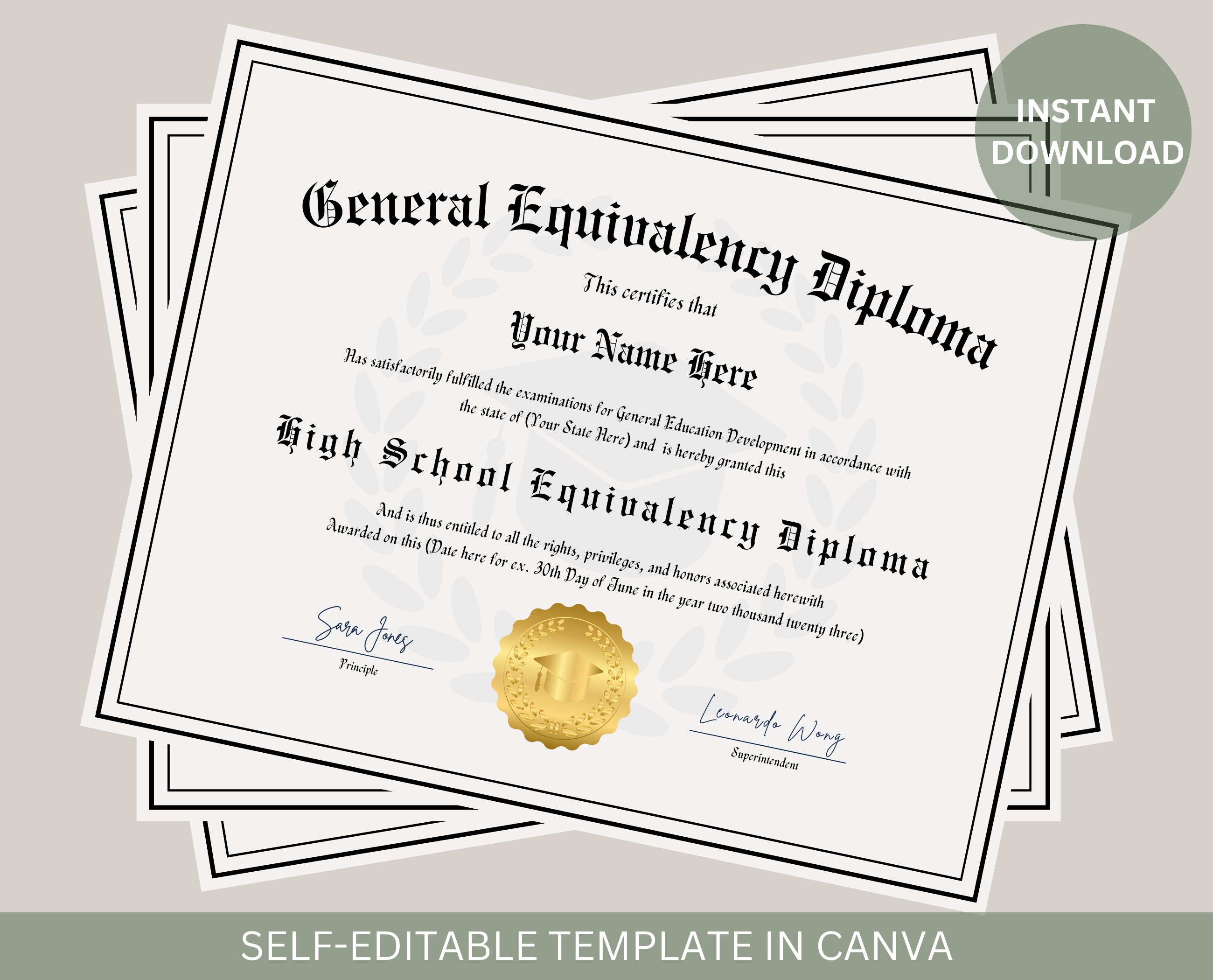 Printable Blank Ged Diploma Custom GED Delicate Diploma Certificate