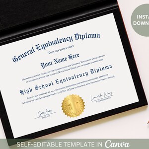 Editable GED Diploma With Gold Seal Graduation Certificate Printable ...
