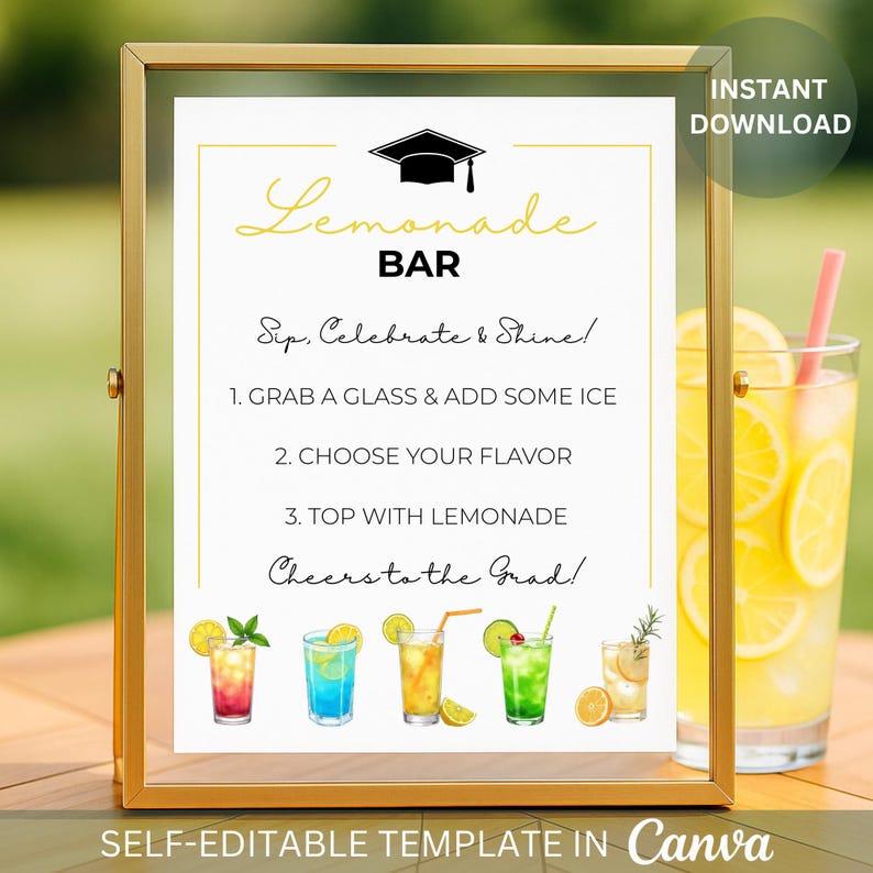 Editable Lemonade Bar Sign BUNDLE : Graduation Party Decor (canva ...
