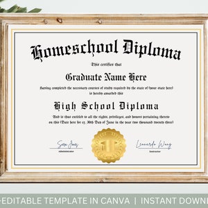 Editable Homeschool Diploma With Gold Seal Printable Homeschool ...