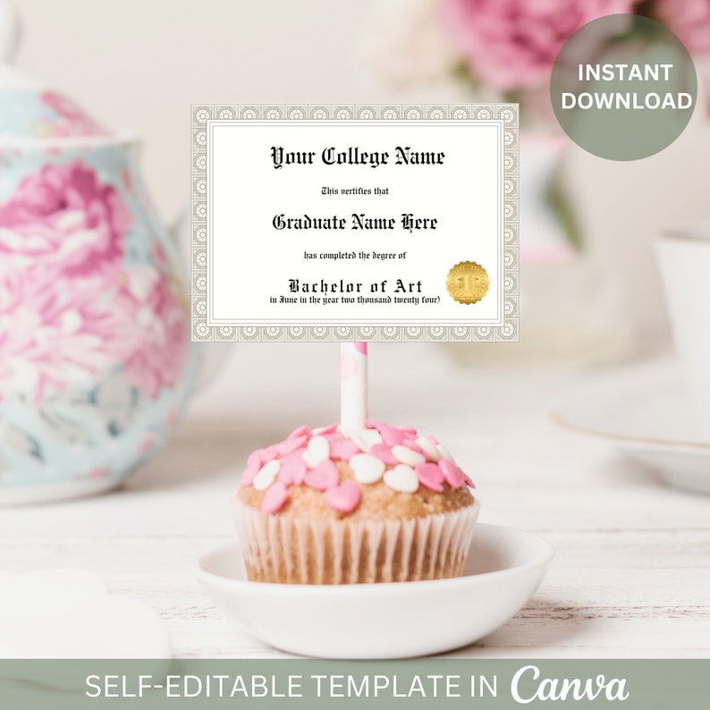 Editable Diploma Cupcake Topper With Gold Seal Graduation Party ...