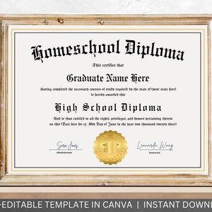 Editable Homeschool Diploma With Gold Seal Printable Homeschool ...