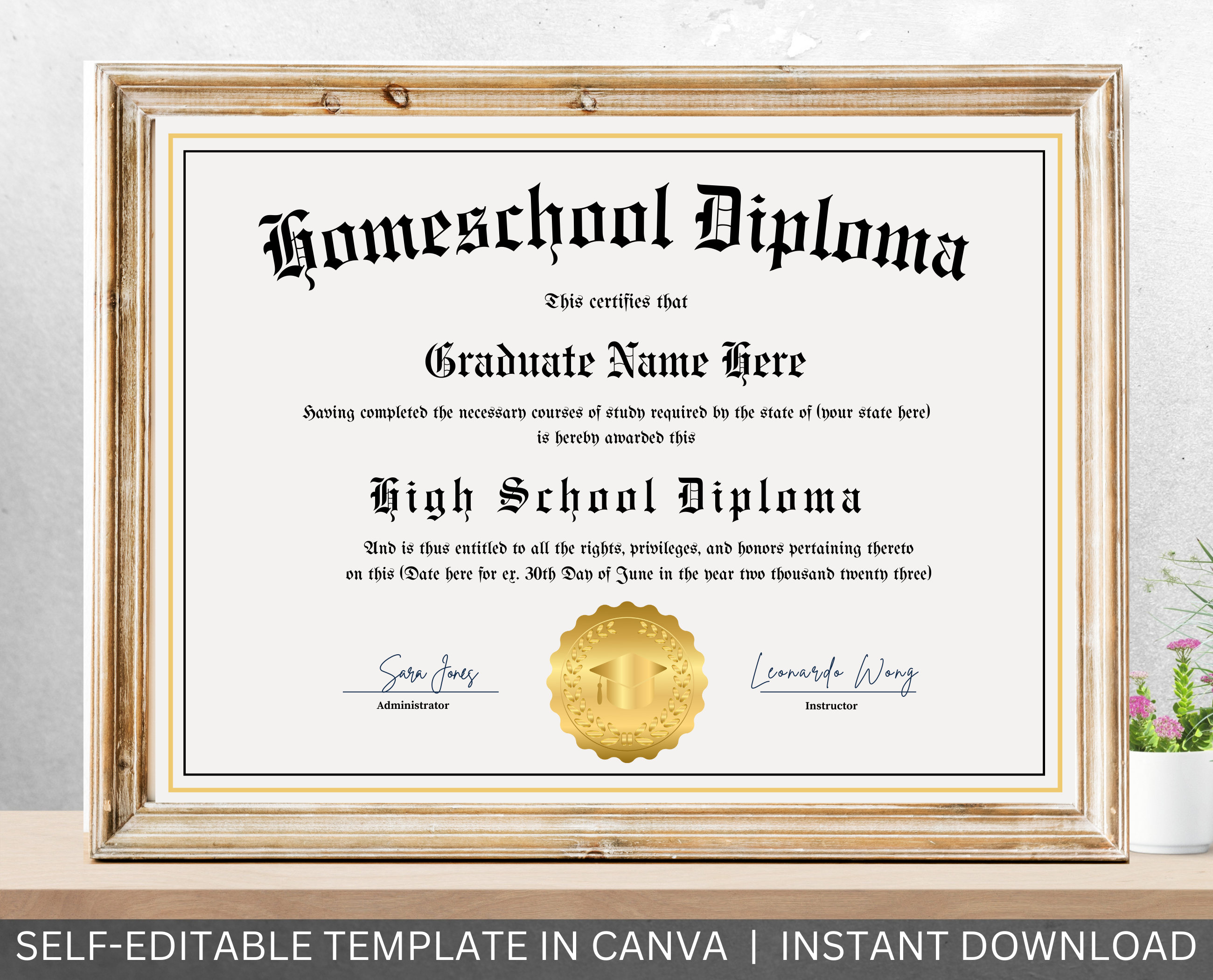 Editable Homeschool Diploma With Gold Seal Printable Homeschool ...