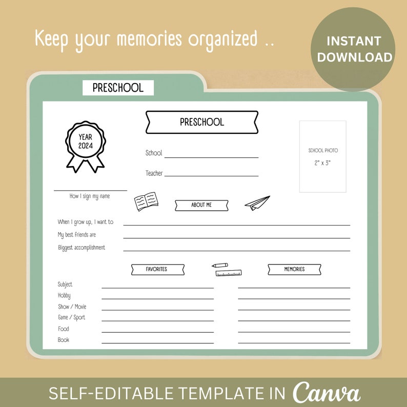 Editable School Memory Page School Memory Book Printable Childhood ...