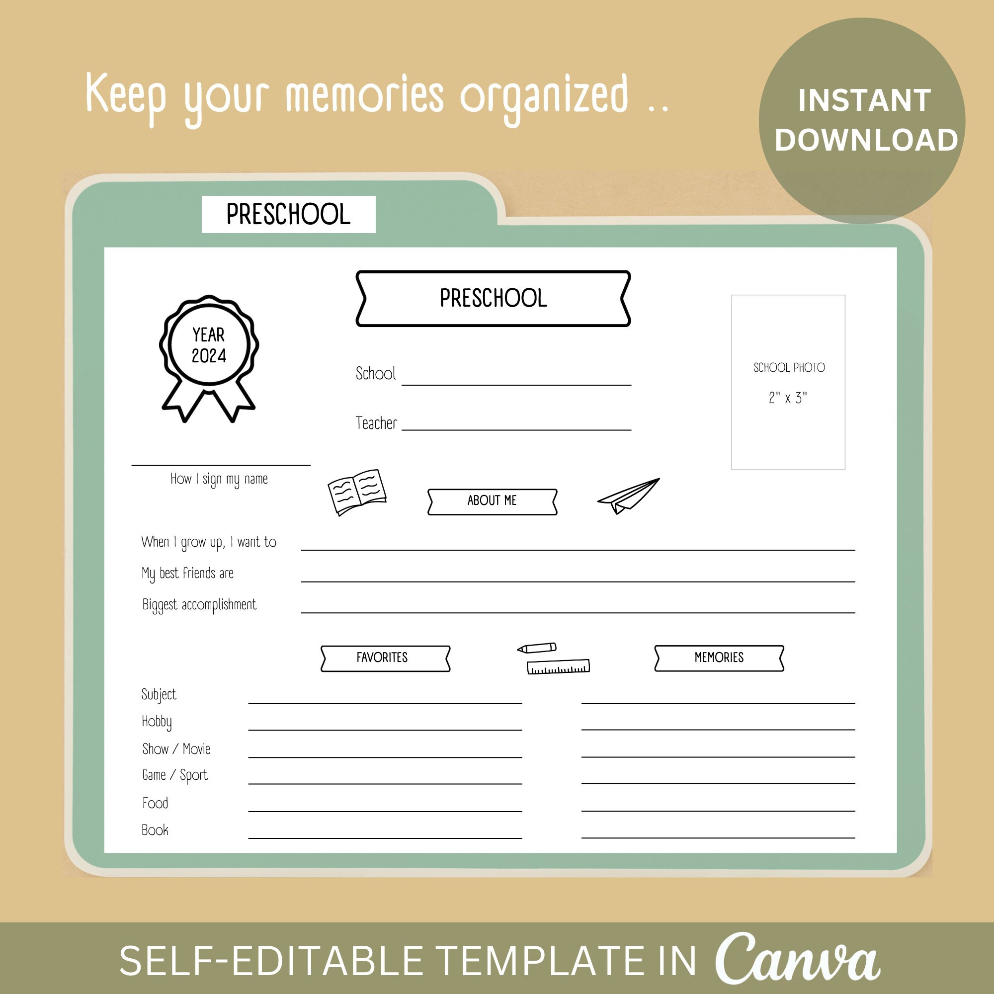 Editable School Memory Page School Memory Book Printable Childhood ...