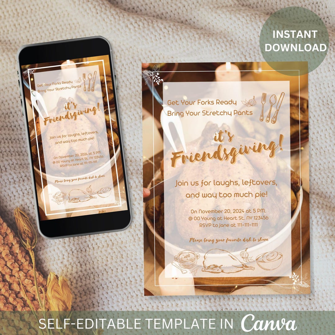 Editable Friendsgiving Invitation Template: Thanksgiving Dinner ...