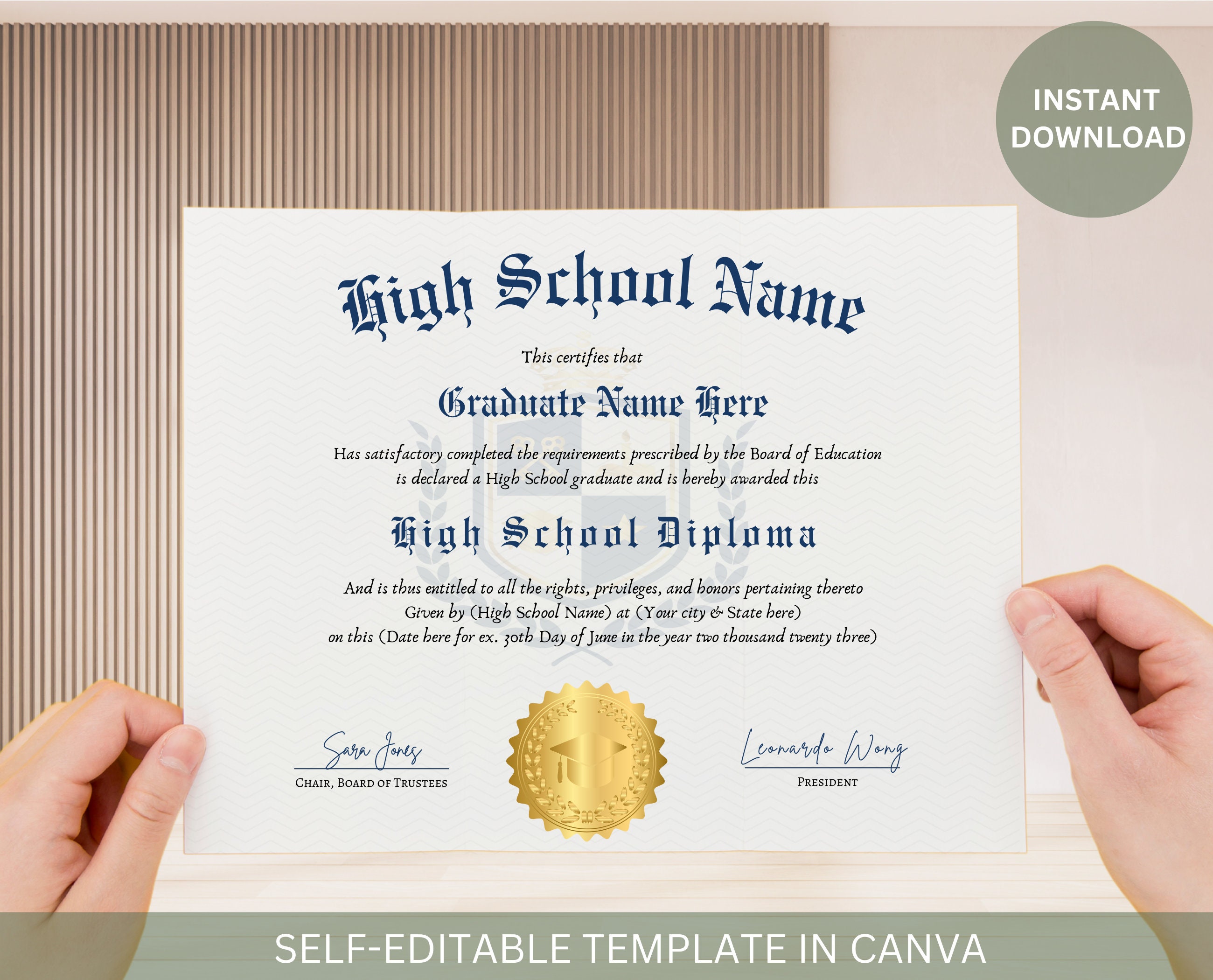Editable High School Diploma Template: Replica of Graduation ...