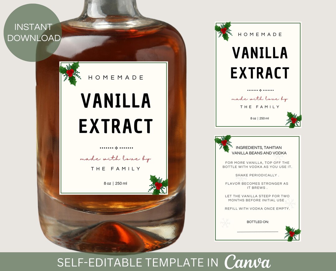 Editable Christmas Vanilla Extract Label Template Printable Gift Tag ...