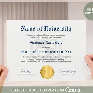 Editable University Diploma Template : Replica of Graduation ...