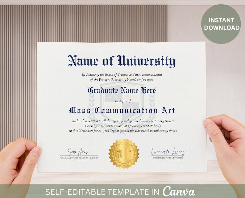 Editable University Diploma Template : Replica of Graduation ...