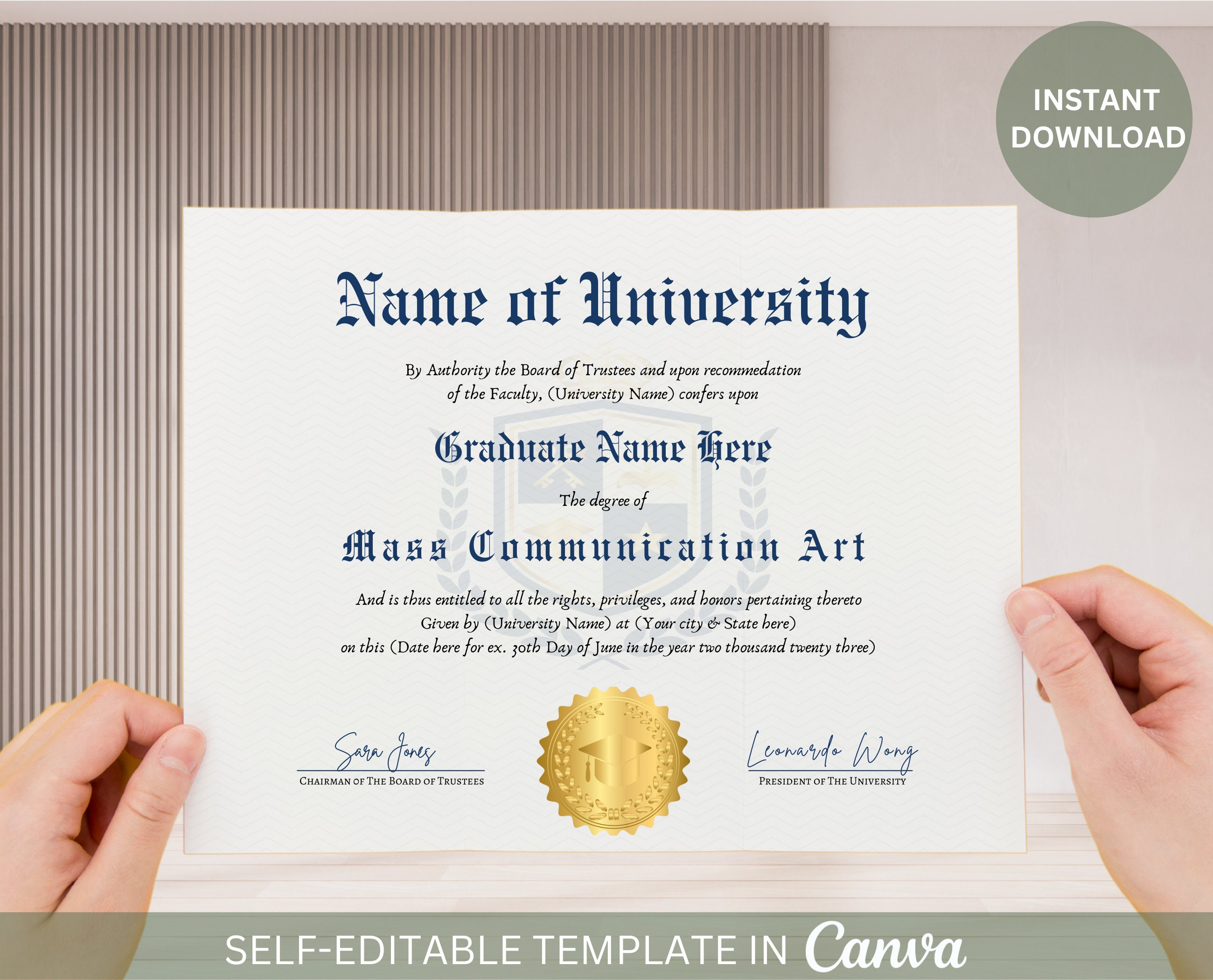 Editable University Diploma Template : Replica of Graduation ...