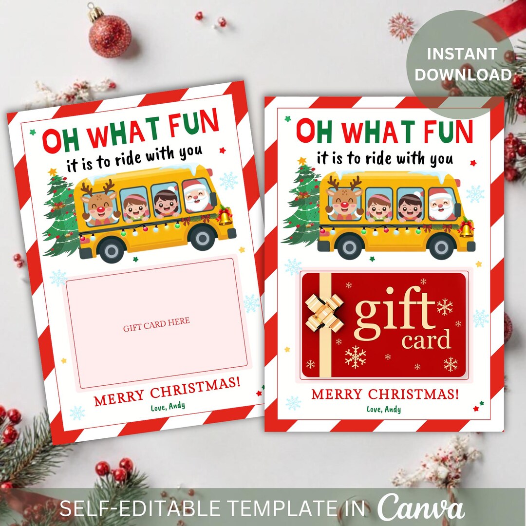 Editable School Bus Driver Christmas Gift Card Holder Wheelie ...