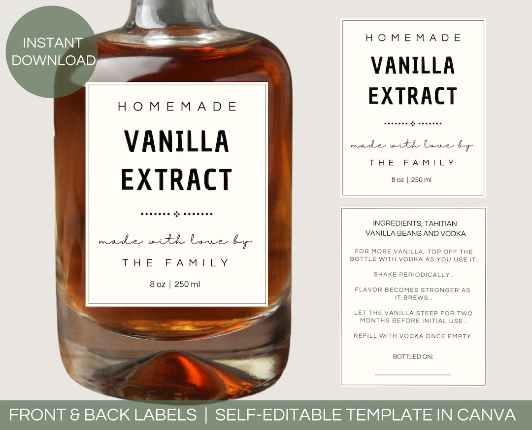 Editable Vanilla Extract Label Template: Printable Gift Label (instant ...