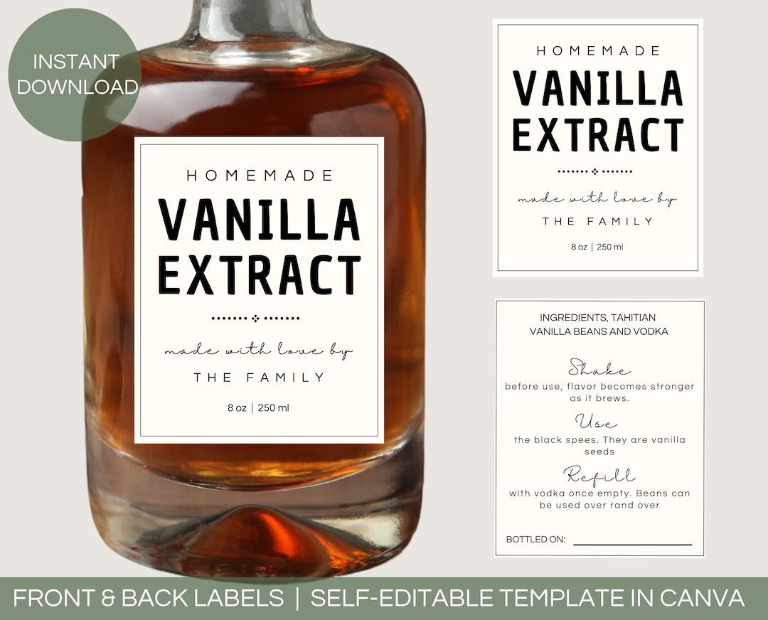 Editable Vanilla Extract Label Template: DIY Gift Label (digital ...