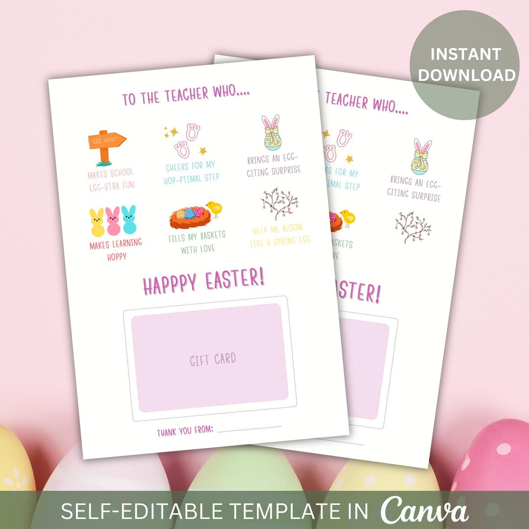 Editable Easterteacher Gift Card Holder Template for School Teacher ...