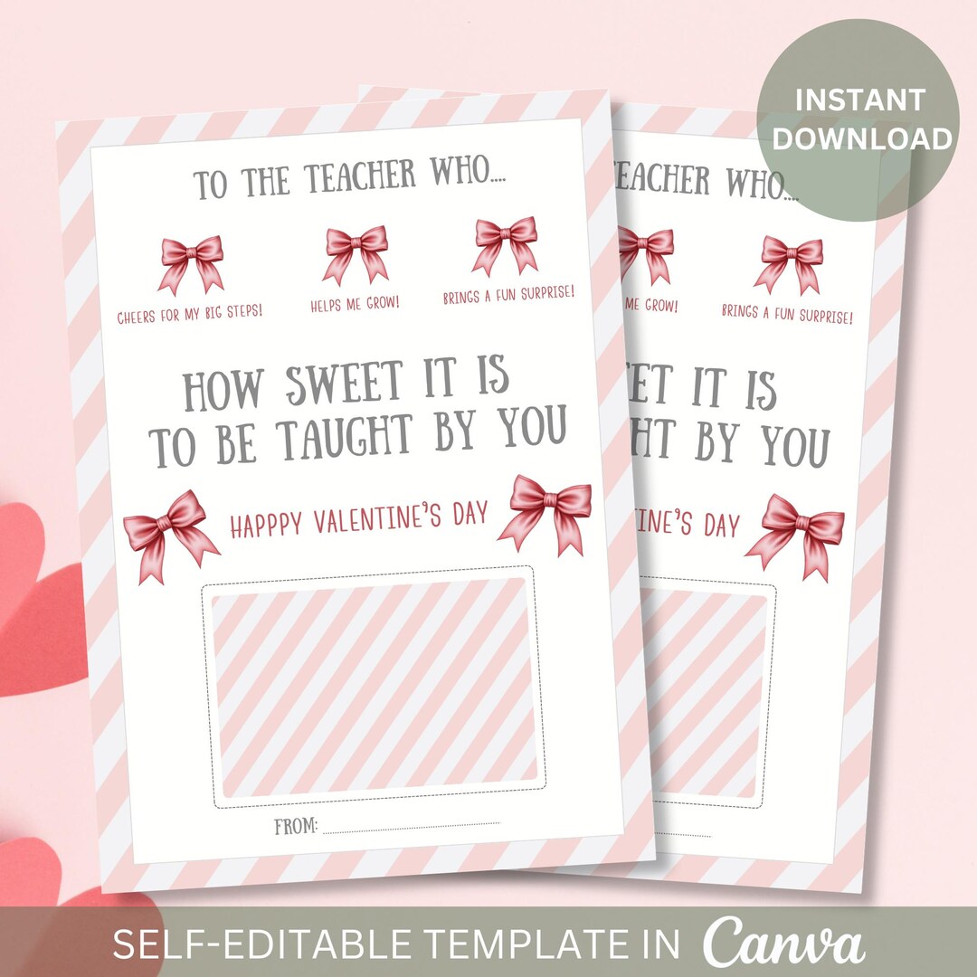Editable Teacher Valentine Gift Card Holder for Valentine's Day ...