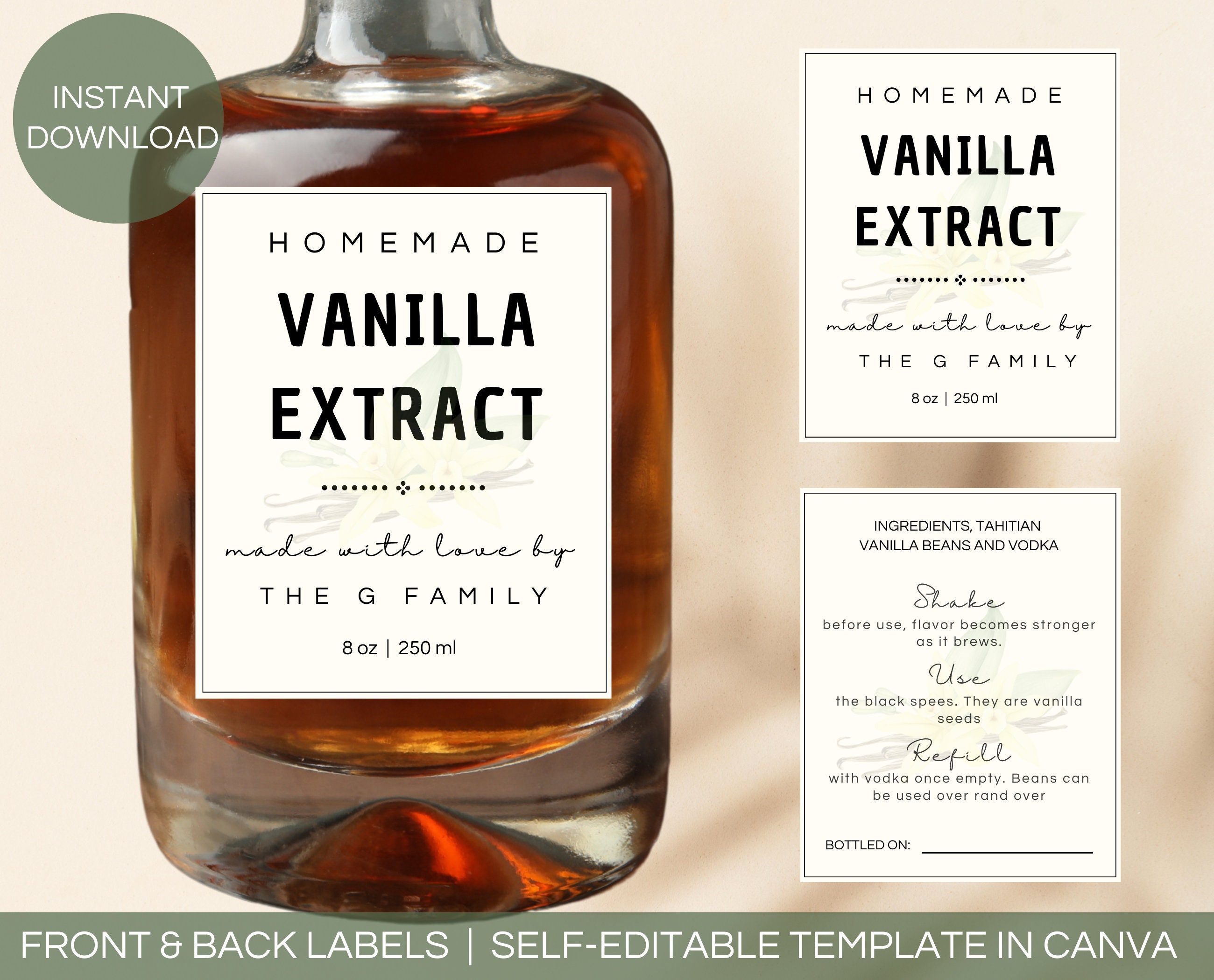Editable Vanilla Extract Label Template: Printable Gift Label (digital ...