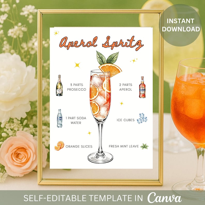 Editable Spritz Bar Sign Bundle: Aperol, Hugo, Limoncello (digital ...