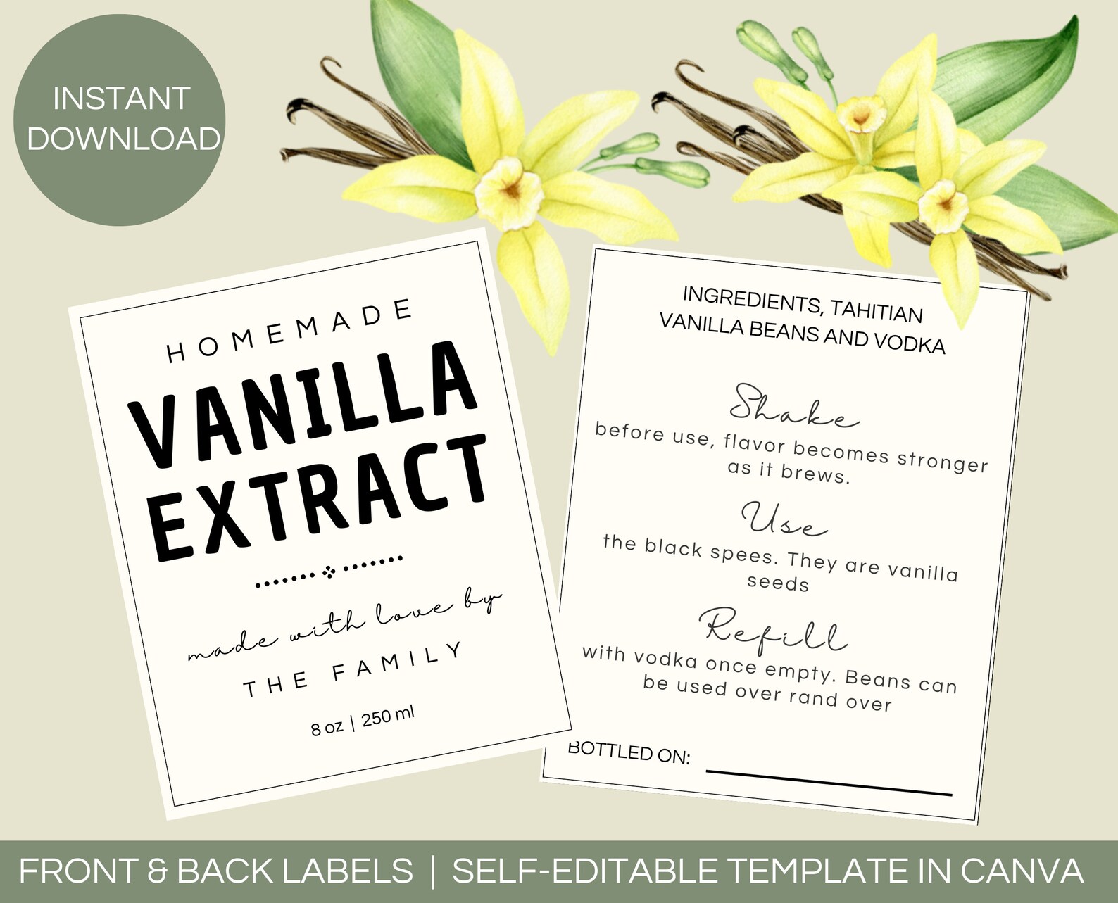 Editable Vanilla Extract Label Template: DIY Gift Label (digital ...