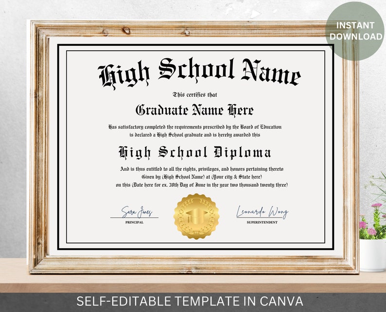 Editable High School Diploma With Gold Seal Printable Homeschool ...