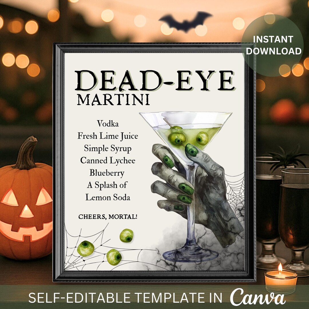 Editable Halloween Bar Menu Sign: Spooky Cocktail Party Decoration ...