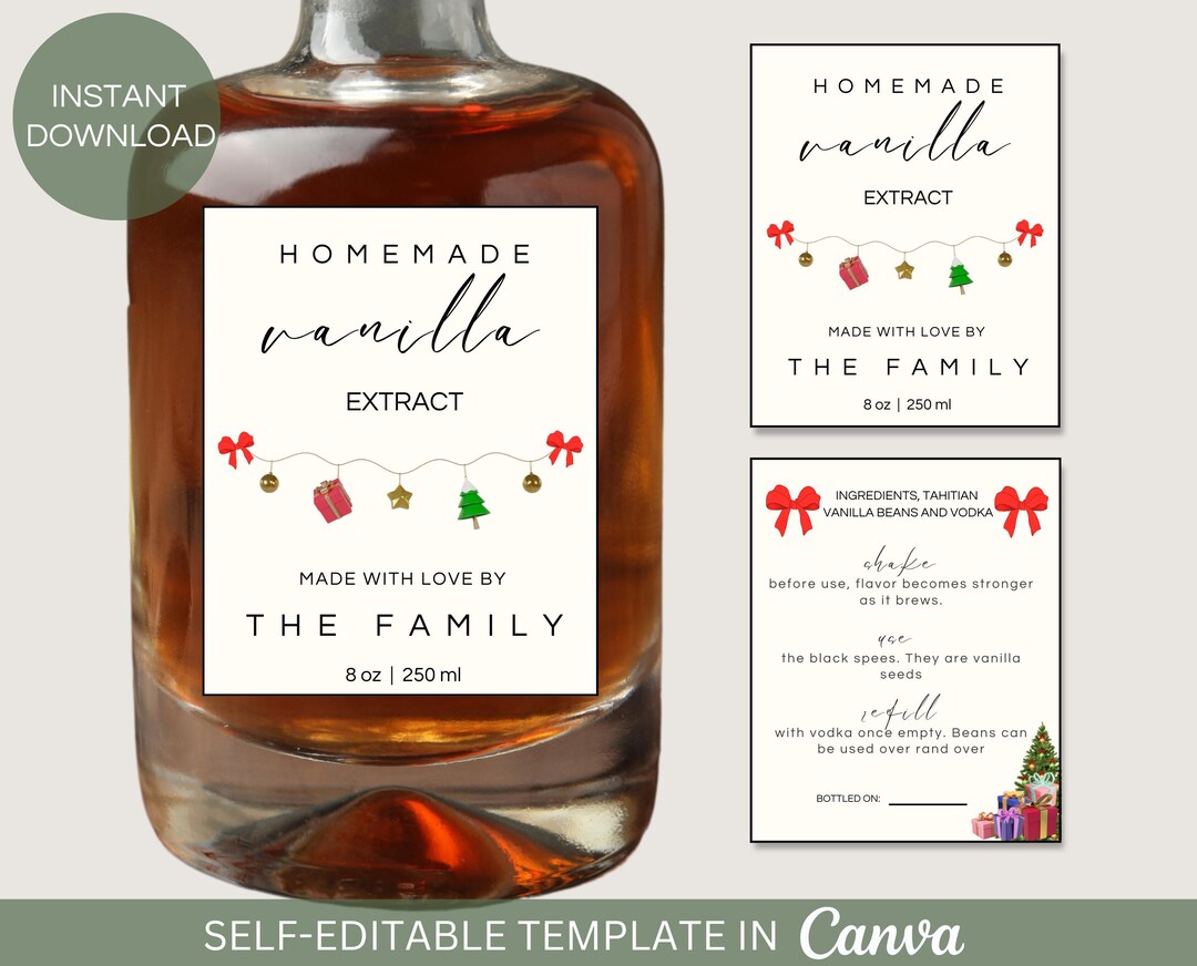 Christmas Vanilla Extract Label Template: Editable Gift Label (digital ...