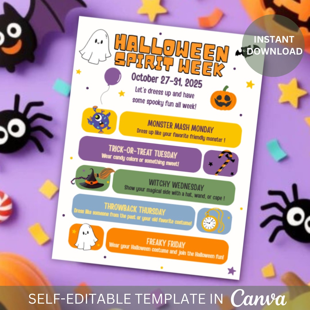 Editable Halloween School Spirit Week Flyer Template (digital Download ...