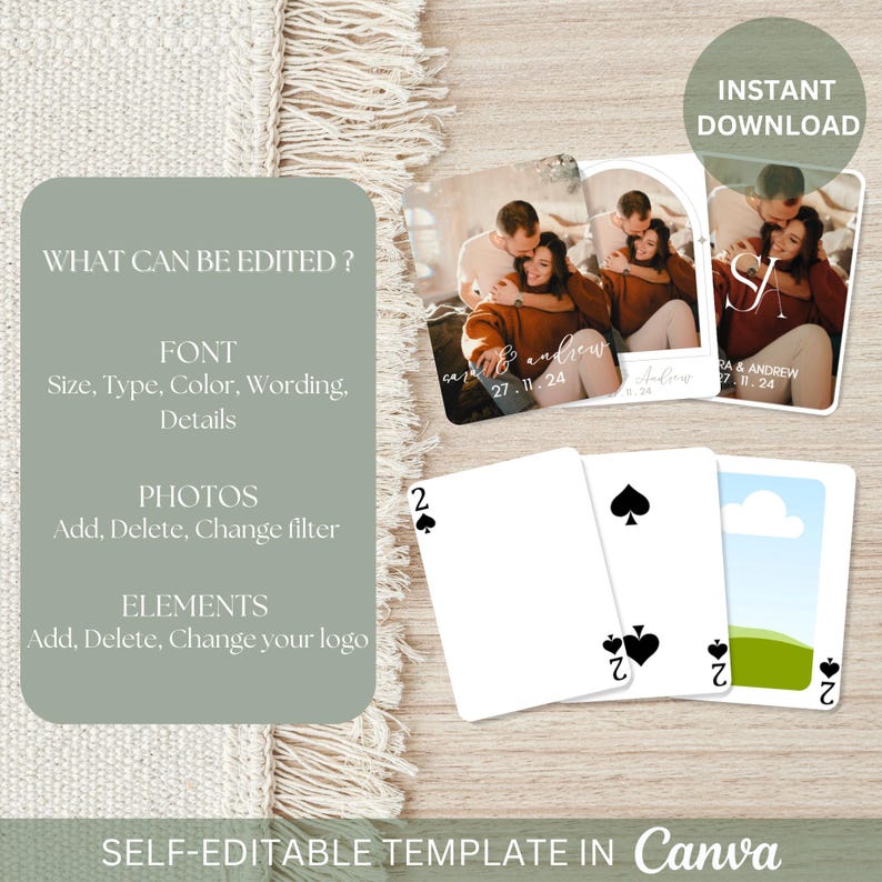 Editable Custom Photo Playing Card Deck With Box, Anniversary Gift ...