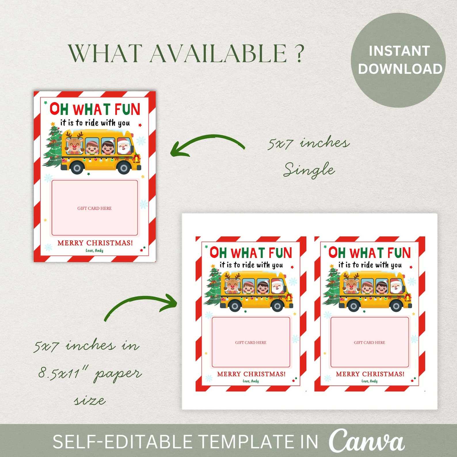 Editable School Bus Driver Christmas Gift Card Holder Wheelie ...