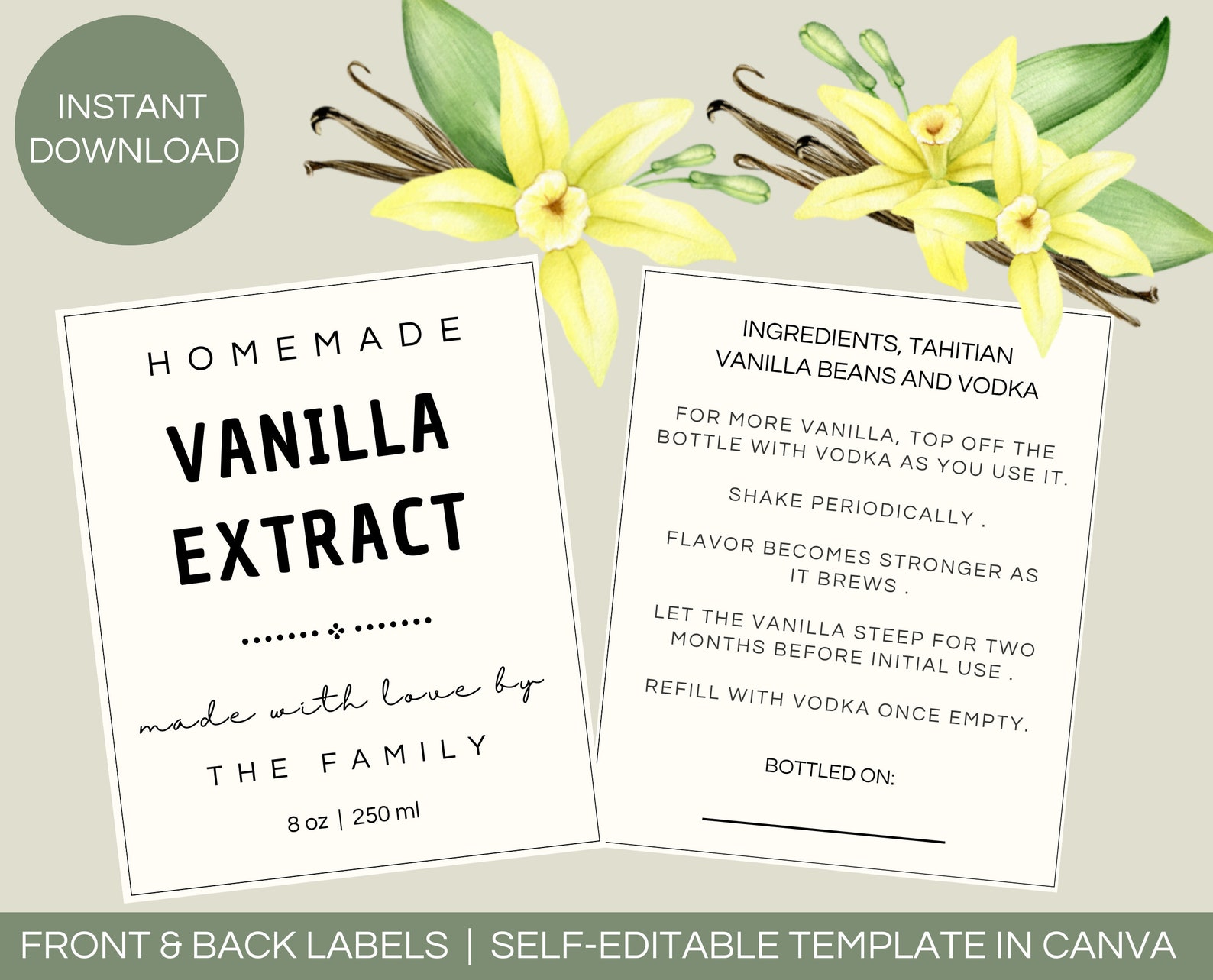Editable Vanilla Extract Label Template: Printable Gift Label (instant ...