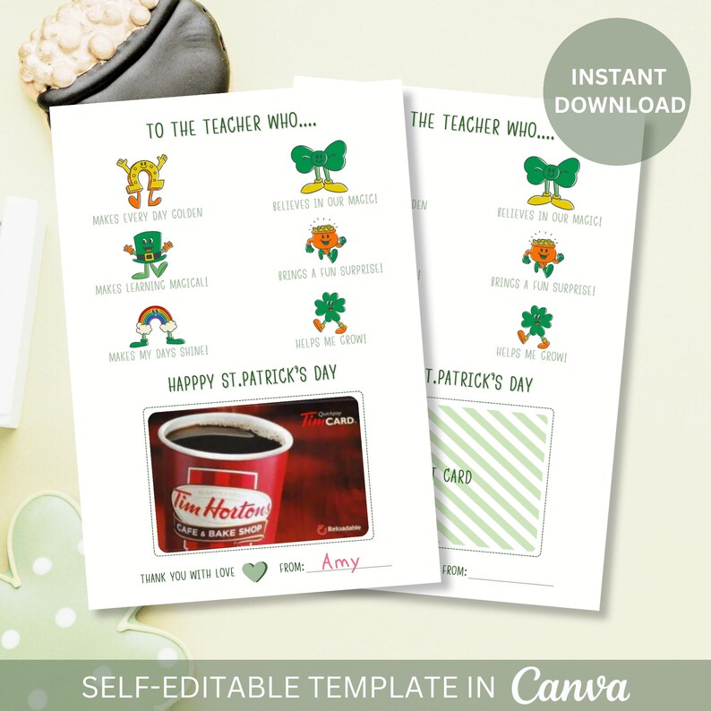 Editable St. Patrick's Day Teacher Gift Card Holder (printable) - Etsy