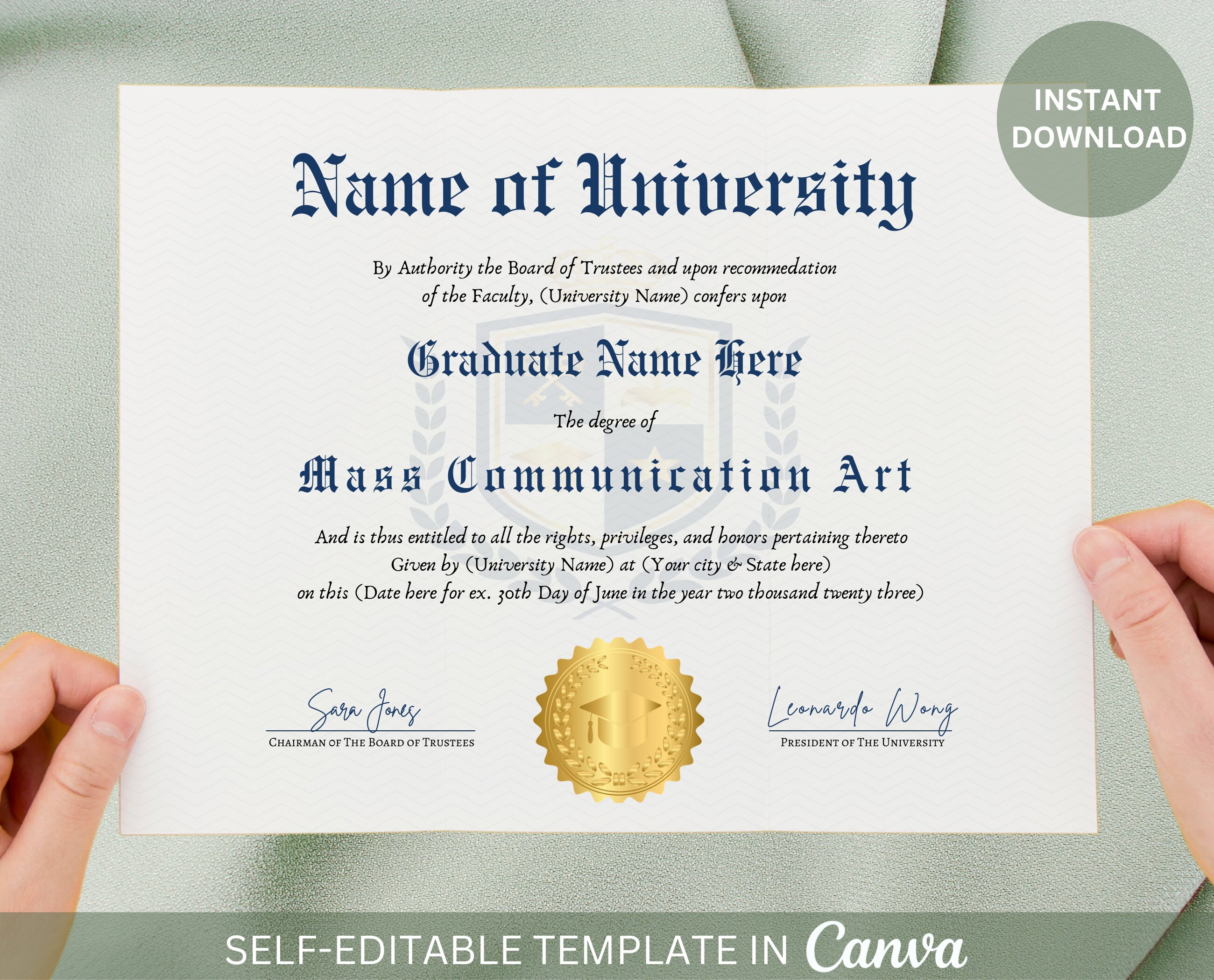 Editable University Diploma Template : Replica of Graduation ...