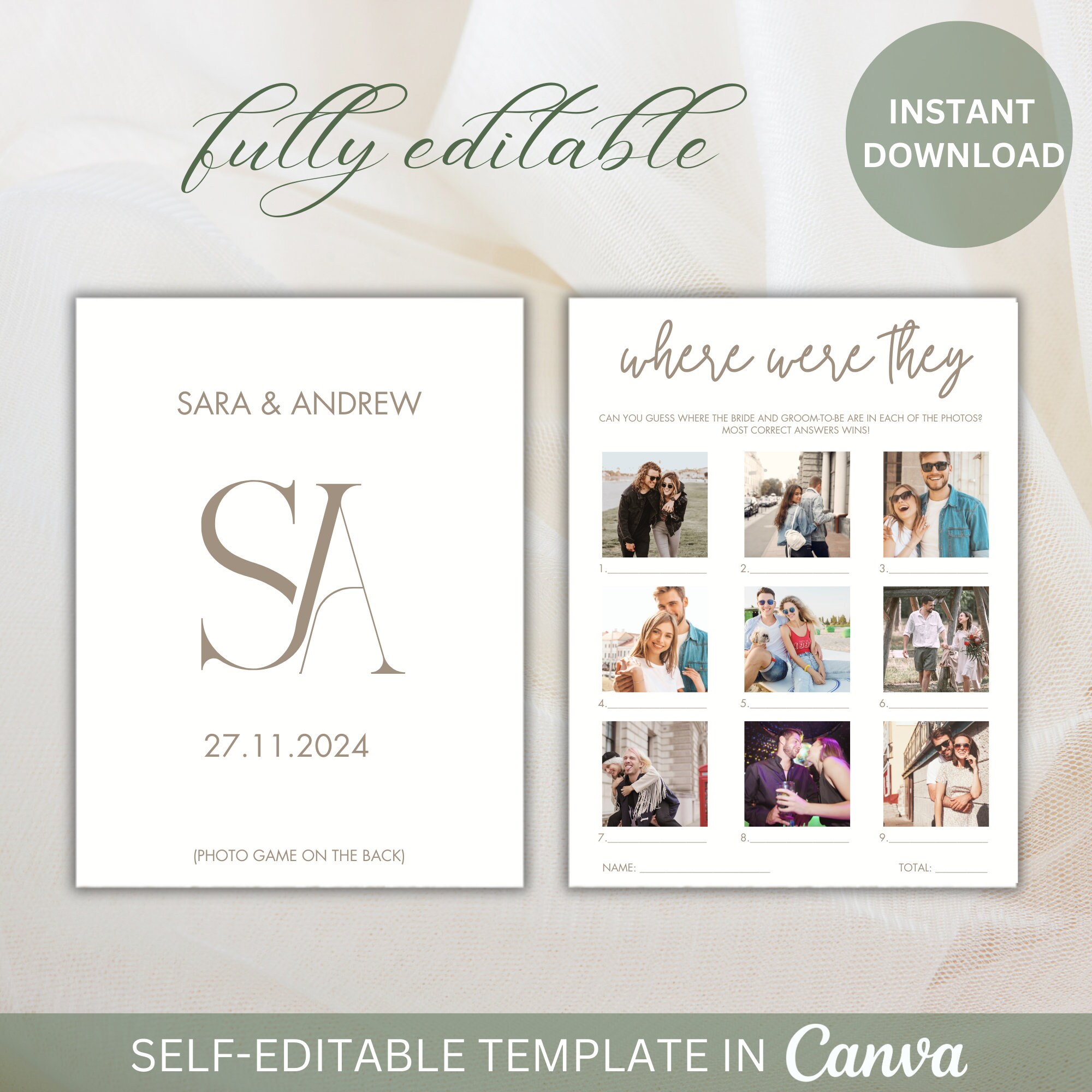 Editable Where Were They Photo Game Minimalist Bridal Shower Where Were ...