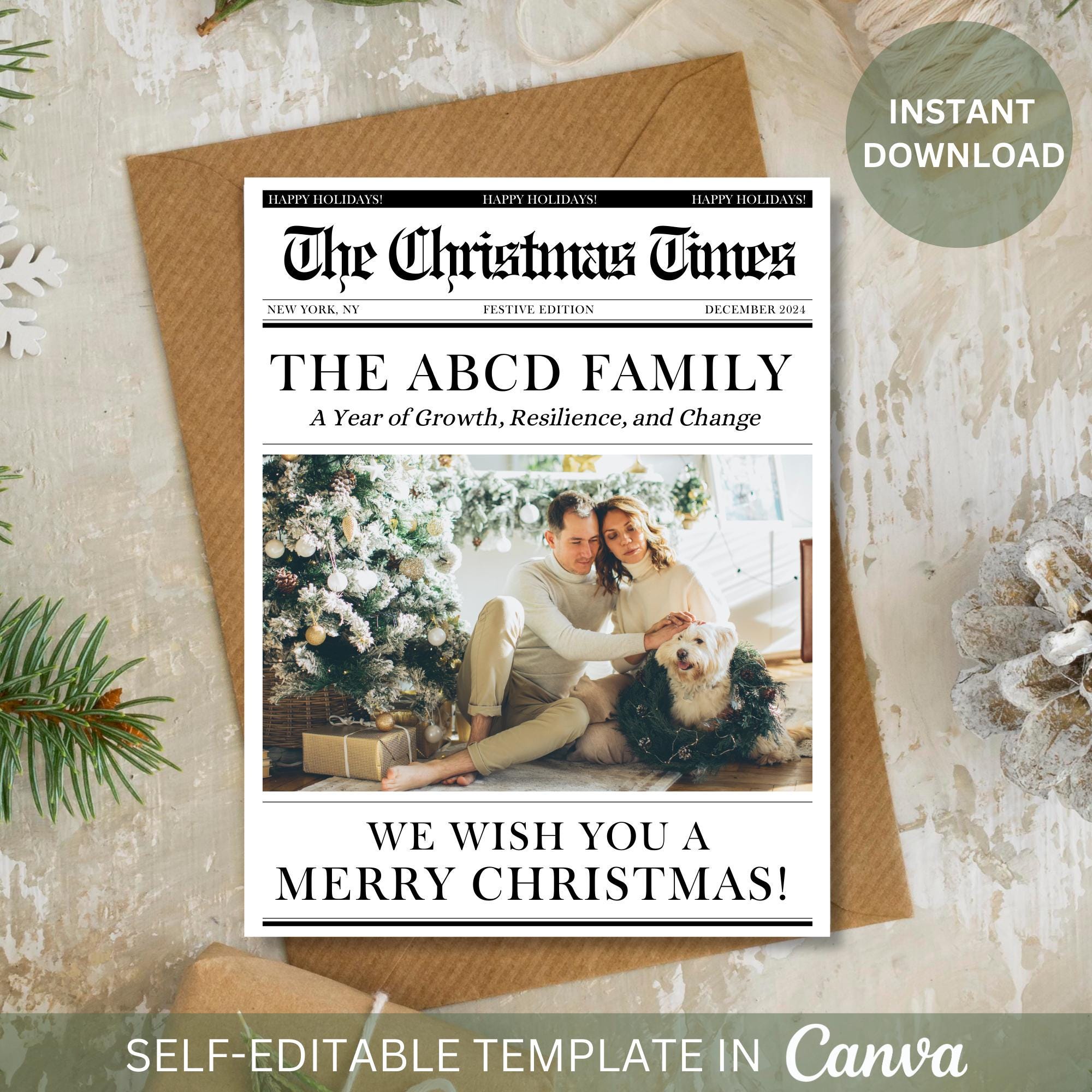 Editable Year in Review Christmas Newspaper Template: DIY Holiday Card ...