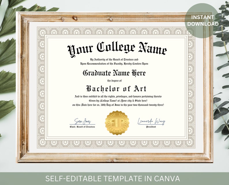 Editable College Diploma Template: Replica of Graduation Certificate ...