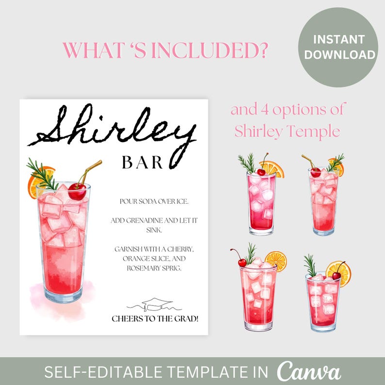 Editable Shirley Temple Bar Sign: Graduation Party Mocktail Decor ...