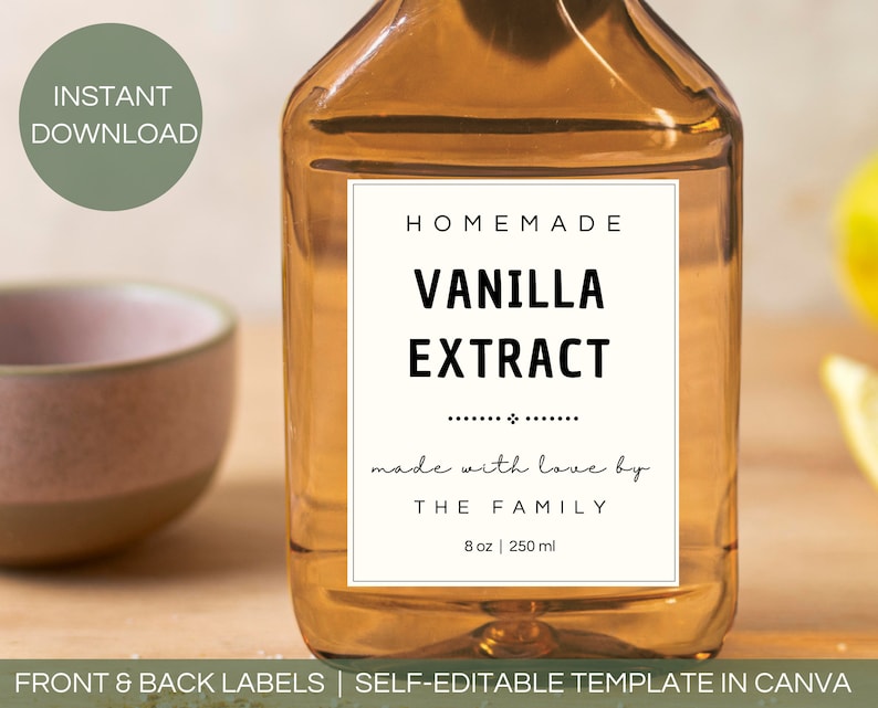 Editable Vanilla Extract Label Template: Printable Gift Label (instant ...