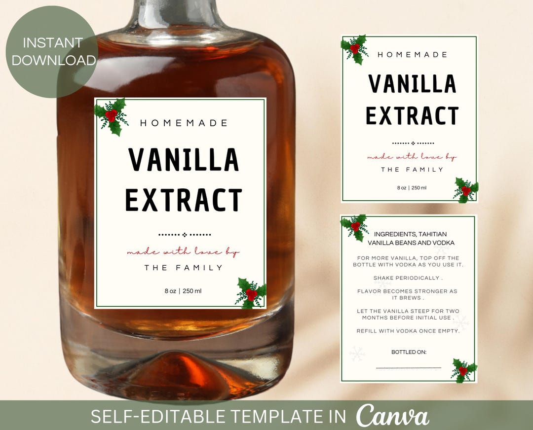 Editable Christmas Homemade Vanilla Extract Label Template Printable ...