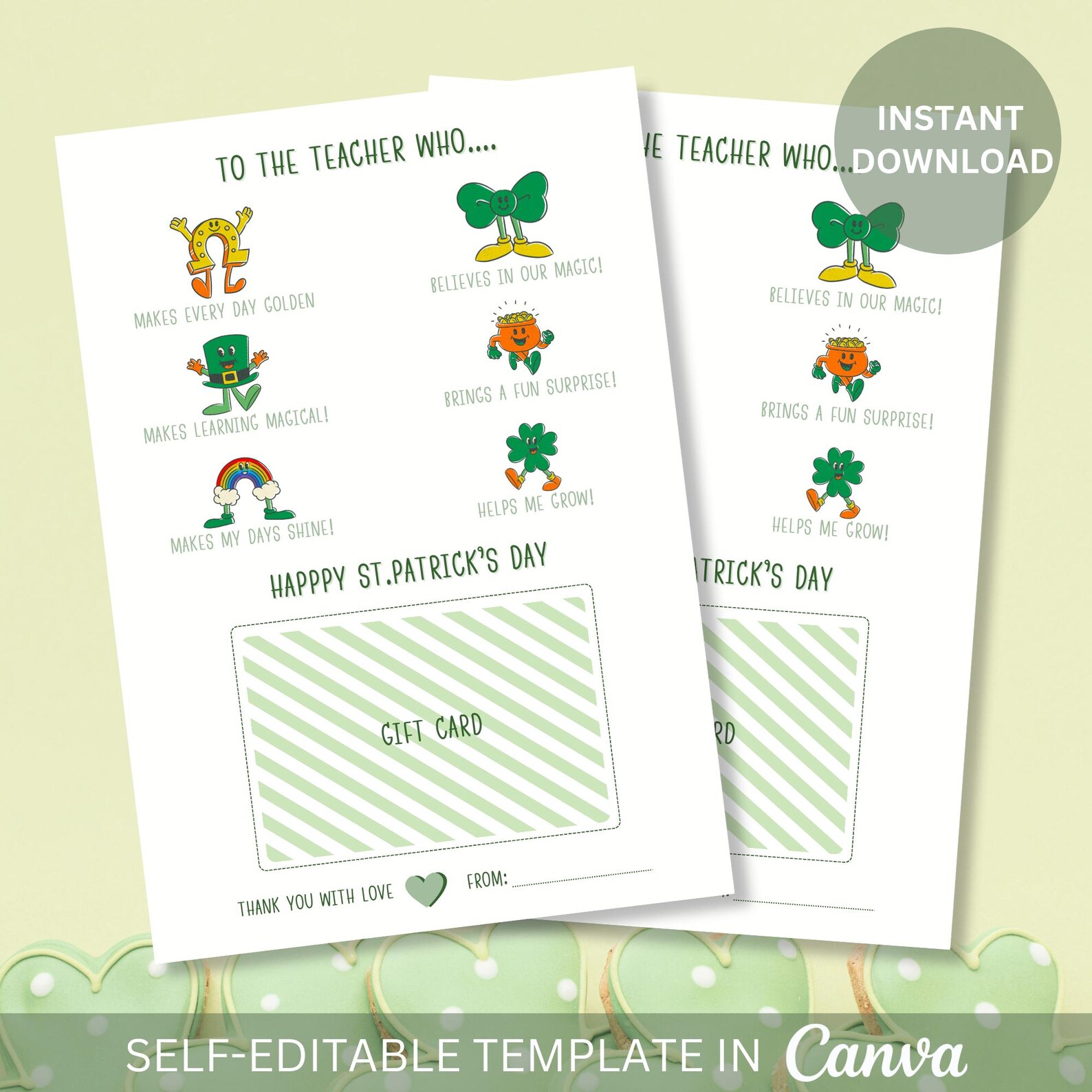 Editable St. Patrick's Day Teacher Gift Card Holder (printable) - Etsy