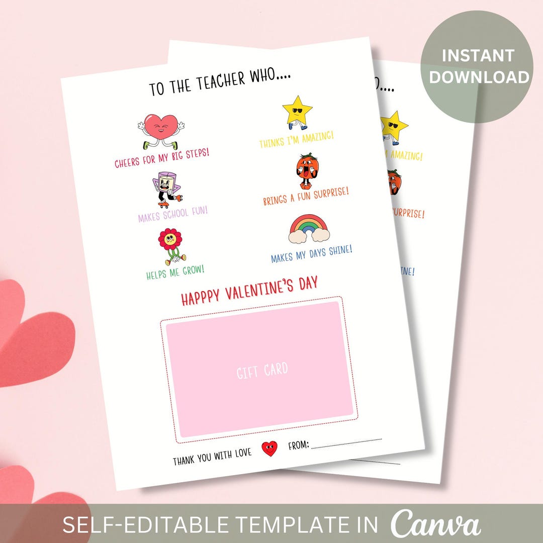 Editable Teacher Valentine Gift Card Holder for Valentine's Day ...