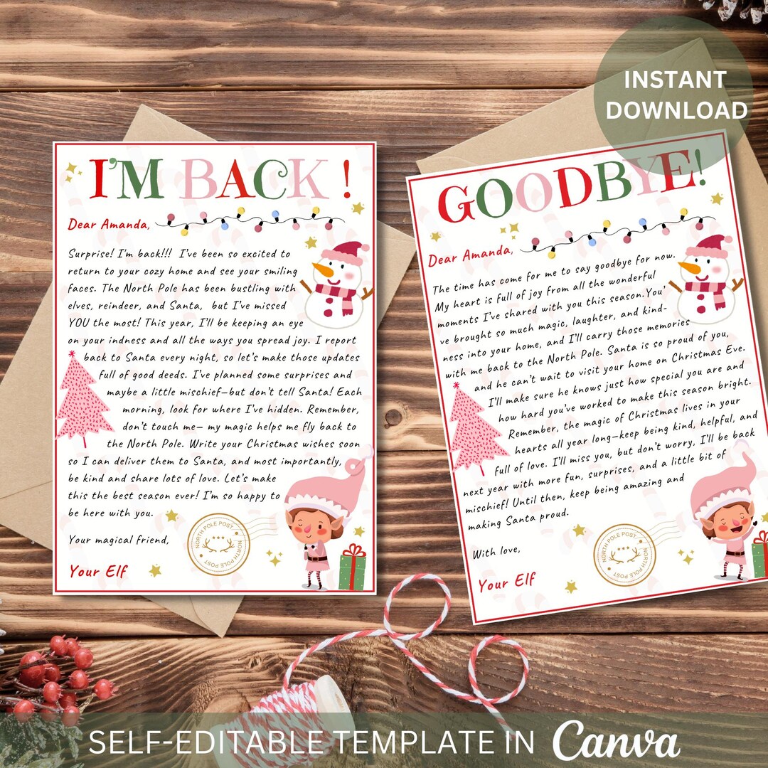 Editable Elf Arrival Letter Goodbye Elf Letter Elf I'm Back Christmas ...