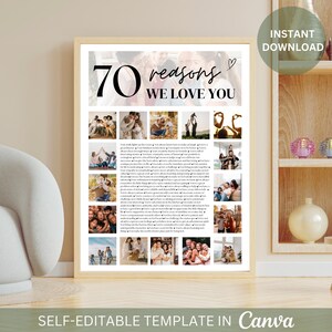 Editable 70th Birthday Gift 70 Reasons We Love You Poster Custom Photo ...