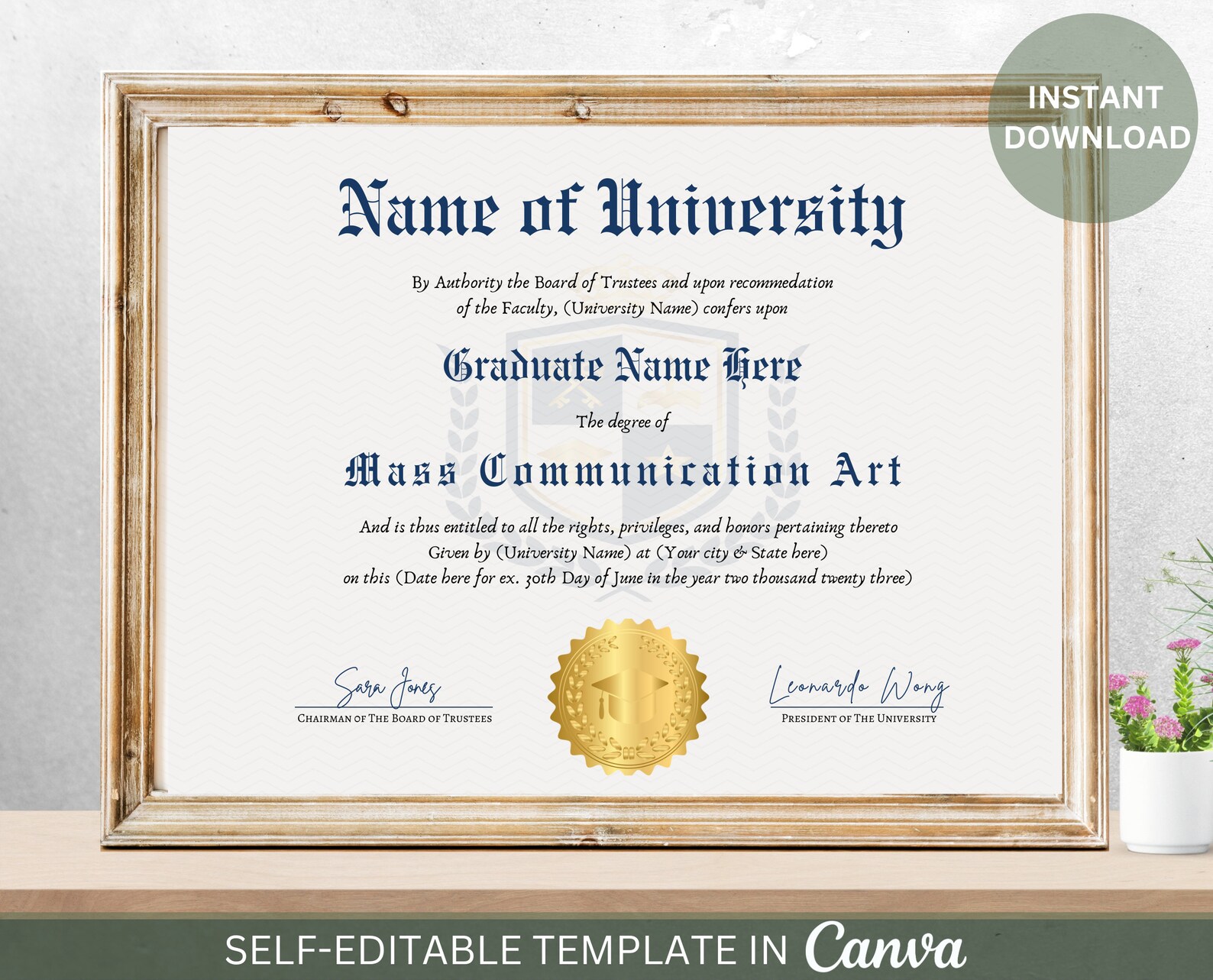 Editable University Diploma Template : Replica of Graduation ...